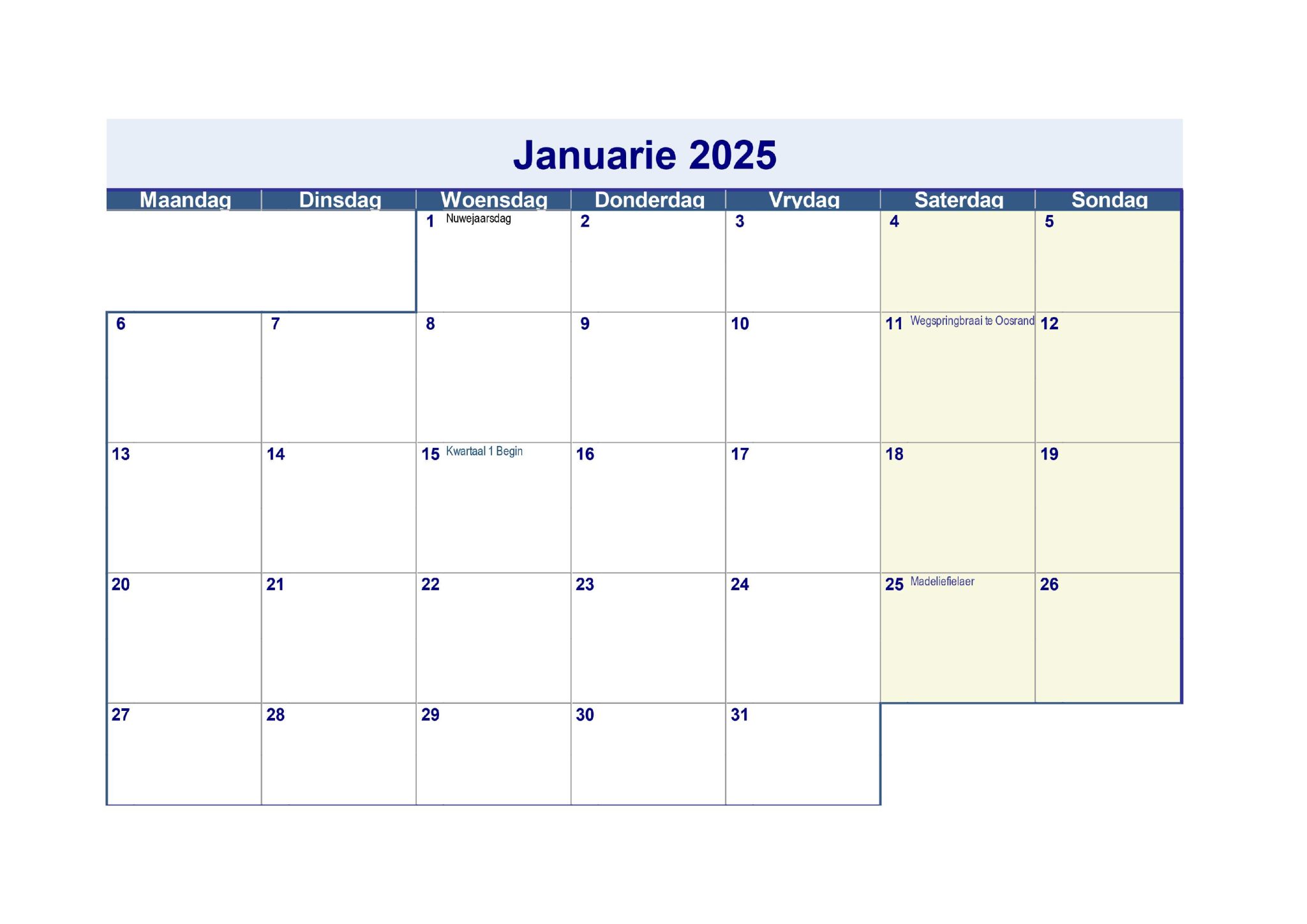 Kalender 2025 – Die Afrikaanse Volksang- en Volkspele Beweging